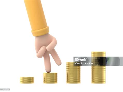 돈 계단 개념입니다 사업가는 동전 재고 위로 손가락을 걷는다 인포그래픽 목표 달성 단계3d 일러스트레이션 플랫 디자인3d 흰색