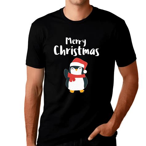 Santa Penguin Mens Christmas Shirts For Men Funny Christmas T Shirts