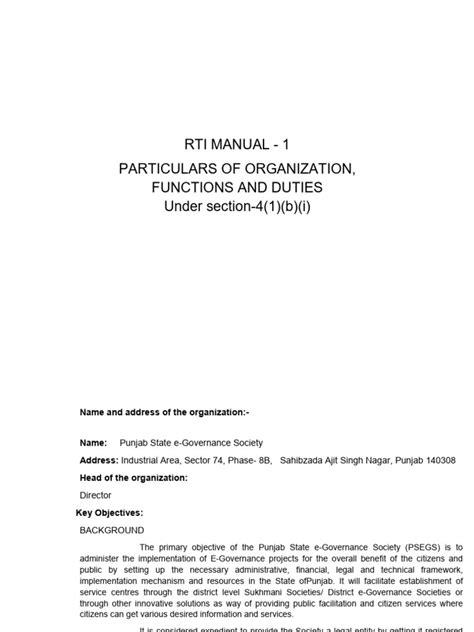 Psegs Manual Particulars Of Organization Function And Duties Pdf Governance Gateway