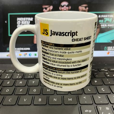 Caneca Javascript Commands Cheat Sheet Branca Caneca Do Dev Canecas
