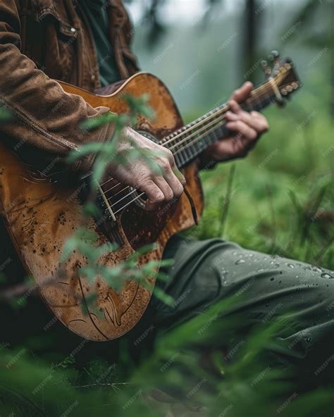 Aesthetic Background Wallpaper With Modern Vintage Acoustic Guitar