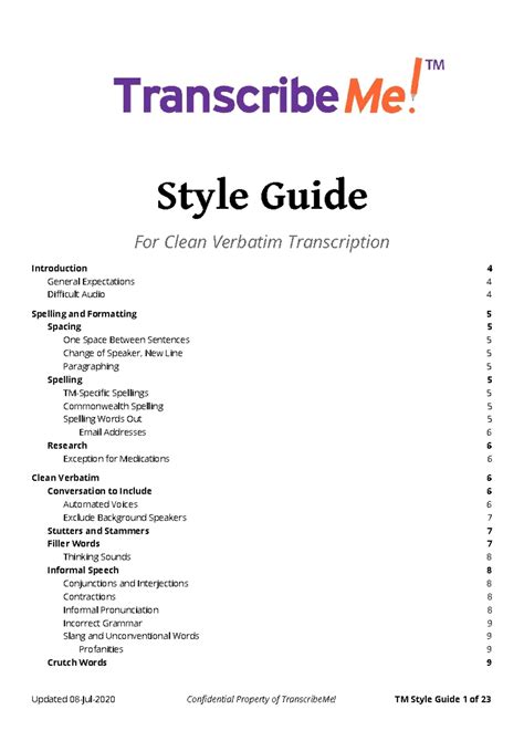 T104 Transcribe Me Style Guide Version 31 202007 08 Style Guide For Clean Verbatim