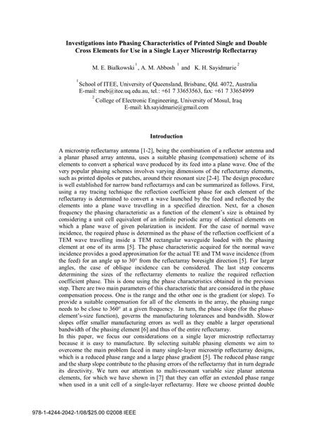 Pdf Investigations Into Phasing Characteristics Of Printed Single And Double Cross Elements