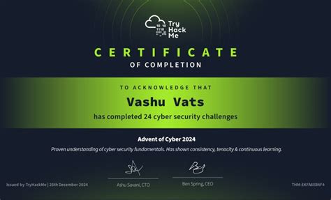Vashu Vats On Linkedin Adventofcyber Cybersecurity Infosec Tryhackme