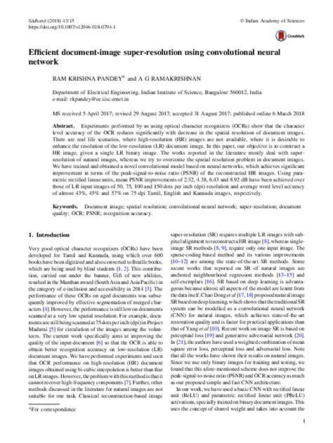 Pdf Efficient Document Image Super Resolution Using Convolutional Neural Network