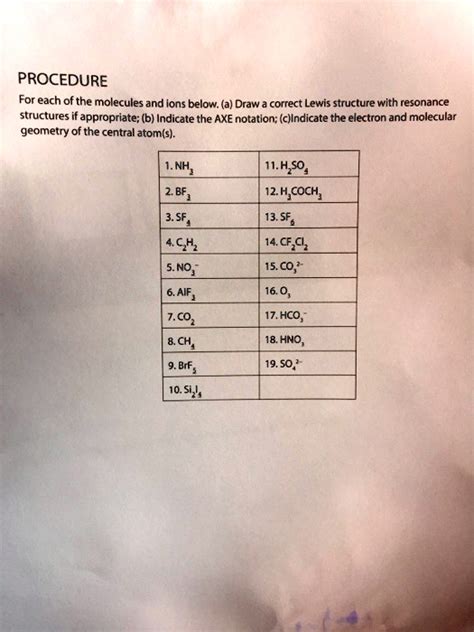 Procedure For Each Of The Molecules And Ions Below A Draw A Correct Lewis Structure With