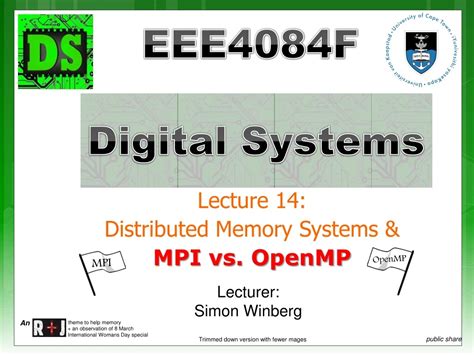 Ppt Lecture 14 Distributed Memory Systems And Mpi Vs Openmp Powerpoint Presentation Id8808393