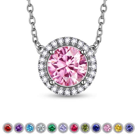 Beautlace October Birthstone Necklaces Silver Plated Pink Round Shape