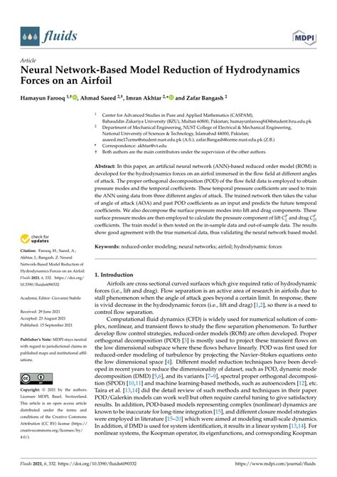 PDF Neural Network Based Model Reduction Of Hydrodynamics Forces On An Airfoil