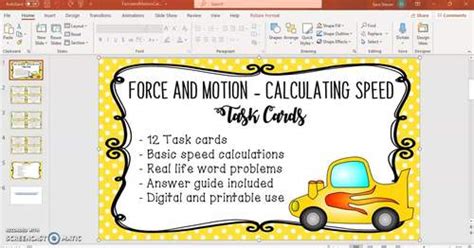 Force And Motion Calculating Speed By The Virtual Teacher TPT