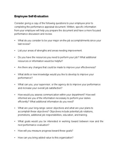 Self Evaluation Examples 02 Pdf
