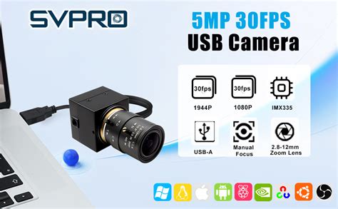 Svpro Cámara Usb De 5 Mp De 30 Fps Con Lente De Zoom De 28 12 Mm