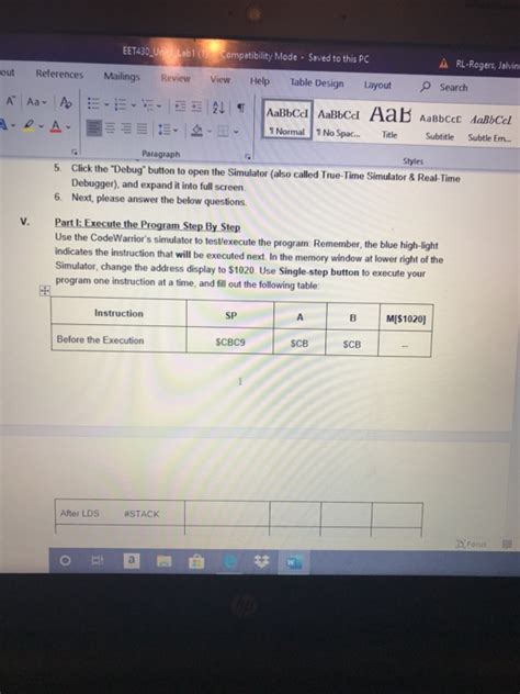 You Will Use Codewarrior And Microsoft Word To
