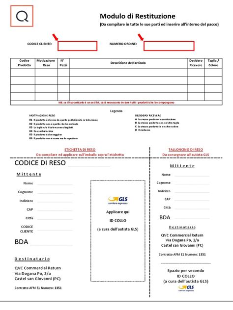 Modulo Di Restituzione Gls 2020 Pdf