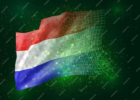 네덜란드 다각형 및 데이터 번호와 녹색 배경에 벡터 3d 플래그 프리미엄 벡터