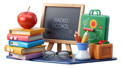 School Supplies And Elements In Educational Grid Layout Stock