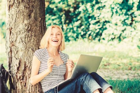 Good News Girl Blogger Write Post For Social Network Modern Woman