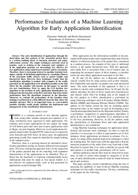 pdf performance evaluation of a machine learning algorithm for early