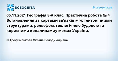 05 11 2021 Географія 8 А клас Практична робота № 4 Встановлення за картами звязків між