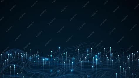Premium Vector Big Data Visualization Concept Dynamic Wave On Blue Background Wave Of Particles