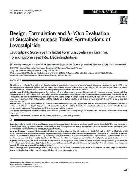 Pdf Design Formulation And In Vitro Evaluation Of Sustained Release Tablet Formulations Of