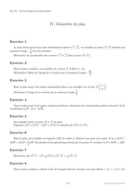 SOLUTION Exercices Geometrie Du Plan Studypool