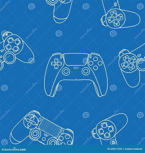 Game Controllers Seamless Pattern Wallpaper In Outline Doodle Flat Style Stock Vector
