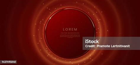 조명 효과가있는 빨간색의 우아한 배경에 고급 스러움 골드 서클 프레임과 텍스트를위한 복사 공간으로 반짝입니다 럭셔리 디자인 스타일 1위에 대한 스톡 벡터 아트 및 기타