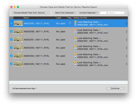 transfer clips to davinci resolve including clip and color metadata