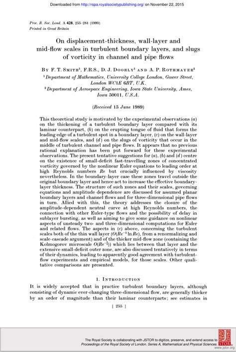 Pdf On Displacement Thickness Wall Layer And Mid Flow Scales In Turbulent Boundary Layers