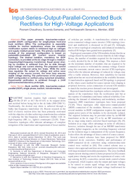 Pdf Input Seriesoutput Parallel Connected Buck Rectifiers For High