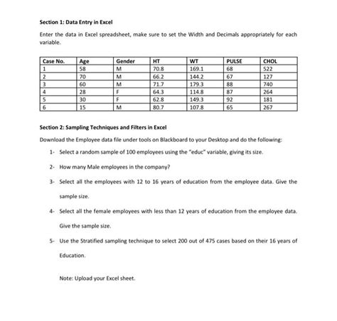 Solved Section 1 Data Entry In Excel Enter The Data In Chegg Com