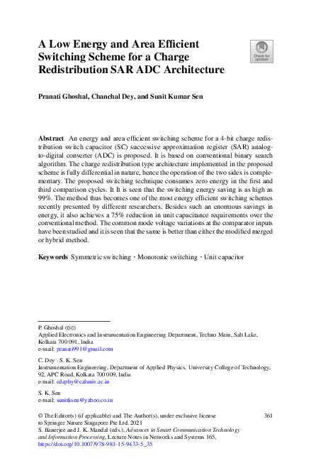 Pdf A Low Energy And Area Efficient Switching Scheme For A Charge Redistribution Sar Adc