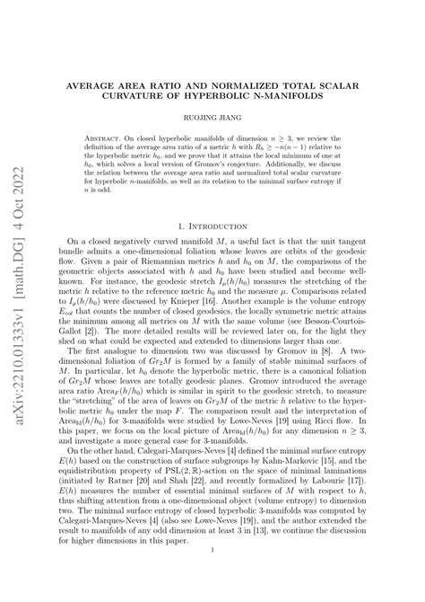 Pdf Average Area Ratio And Normalized Total Scalar Curvature Of Hyperbolic N Manifolds
