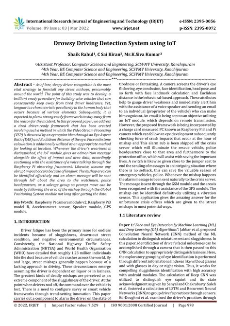 drowsy driving detection system using iot pdf