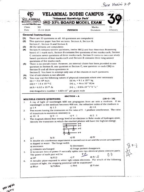Third One Third Question Paper Pdf Photoelectric Effect Diffraction