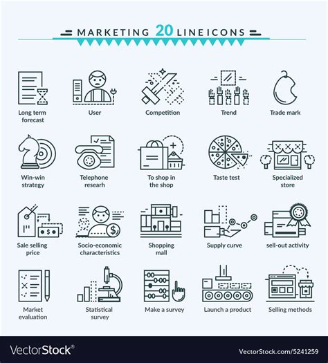 Thin Lines Web Icons Set Of Marketing Royalty Free Vector