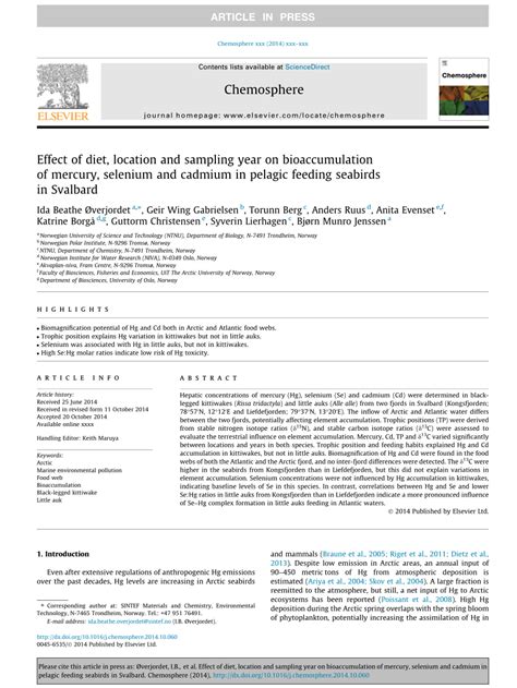 Pdf Effect Of Diet Location And Sampling Year On Bioaccumulation Of Mercury Selenium And