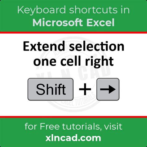 excel shortcut to extend selection one cell right excel shortcuts