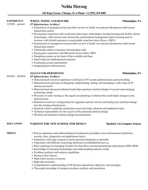 It Infrastructure Architect Resume Samples Velvet Jobs
