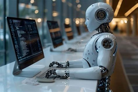 Futuristic Service Autonomous Robot Assistant At Modern Tech Hub