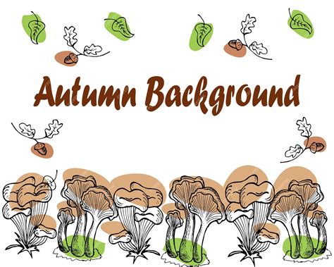 흰색 바탕에 손으로 그린 버섯과 단풍 가을 그림 배경 프리미엄 벡터