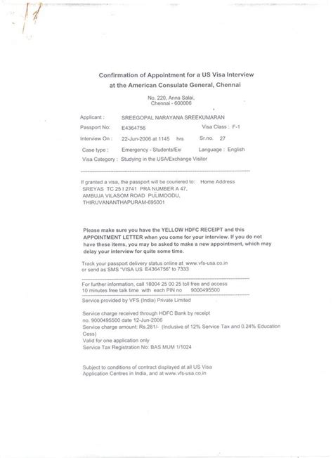 2006jun22 American Visa Interview Appointment Letter Interview Visa