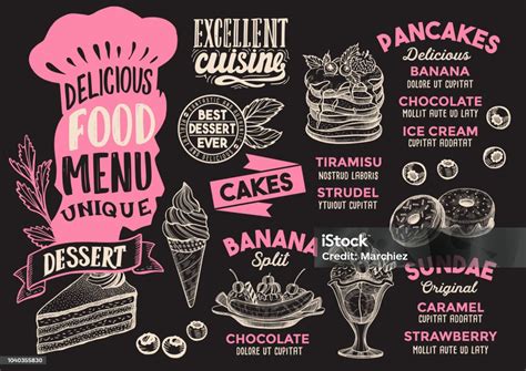 Dessert Food Menu Template For Restaurant With Chefs Hat Lettering