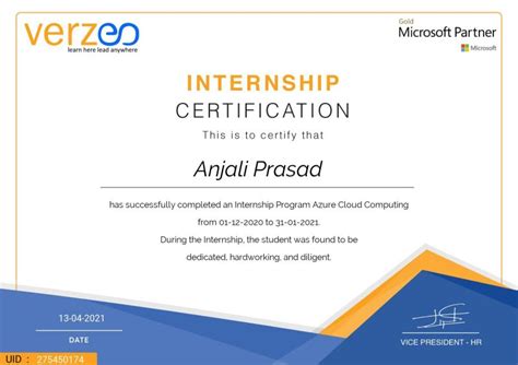 Anjali Prasad On Linkedin Successfully Completed Internship In Azure