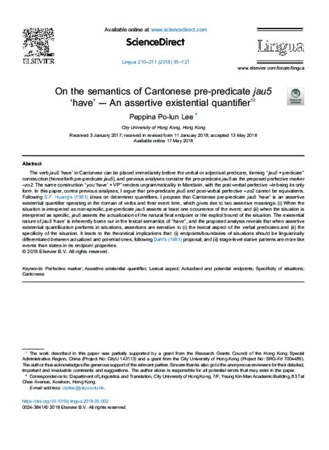 Pdf On The Semantics Of Cantonese Pre Predicate Jau5 ‘have — An Assertive Existential Quantifier
