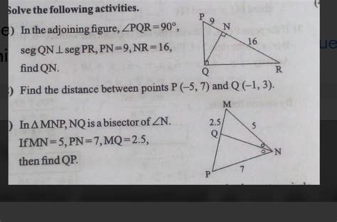 Solve the following activities. e) In the adjoining figure, \angle \mathr..