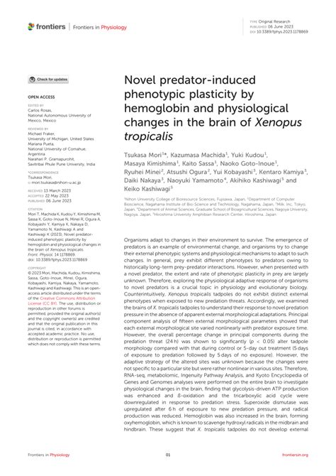 Pdf Novel Predator Induced Phenotypic Plasticity By Hemoglobin And