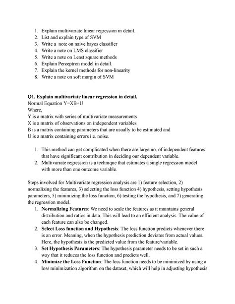 Ml Unit3 Notes Explain Multivariate Linear Regression In Detail List