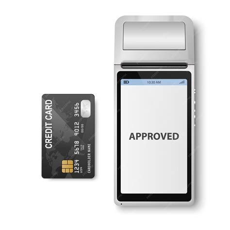 승인된 상태 및 신용 카드 Wi Fi 무선 결제를 갖춘 벡터 3d Nfc 결제 기계 은행 결제 비접촉식 단말기 목업의 Pos